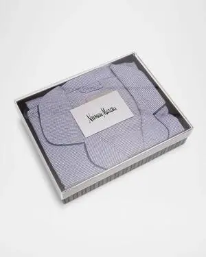 Neiman Marcus Apos;s Cotton Micro-check Long Pajama Set - Navy