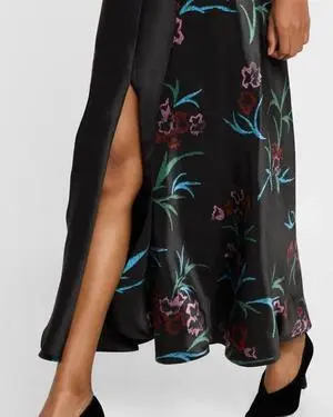 Giorgio Armani Floral Printed Silk Maxi Skirt - Blackmulti