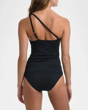 La Blanca Island Goddess One-shoulder Keyhole Tankini Swim Top
