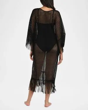 La Blanca Open-knit Crochet Caftan Coverup - Black