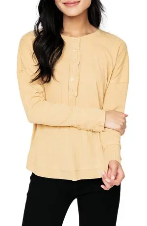 GIBSONLOOK Ruffle Trim Pointelle Henley
