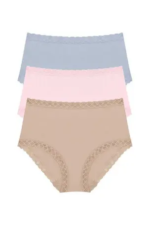 Natori Bliss Cotton Full Brief 3-pack - Blue Mist/delicate Rse/lt Mcha