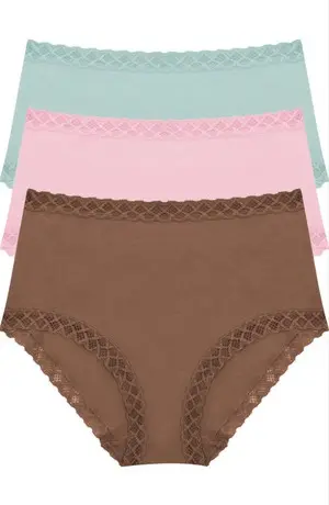 Natori Bliss Cotton Full Brief 3-pack Nutmeg/perfect Pink/meadow