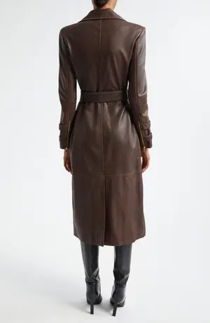 L'AGENCE Celina Double Breasted Leather Trench Coat