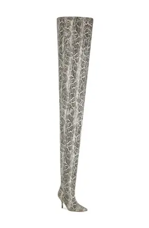 AZALEA WANG Nemy Snakeskin Embossed Thigh High Boots