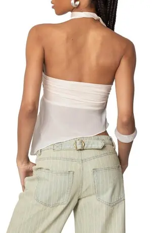 EDIKTED Asymmetrical Satin Tube Top & Scarf Set