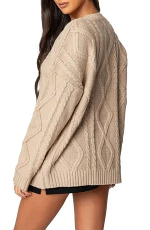 EDIKTED Kennedy Oversize Cable Stitch Sweater Tunic - Beige