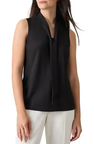 KASPER Sleeveless Tie-neck Top - Black