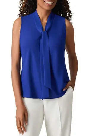 KASPER Sleeveless Tie-Neck Top Royal