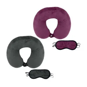 PURSONIC 2 Memory Foam Travel Pillows With Sleep Masks - Grey