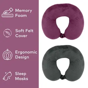 PURSONIC 2 Memory Foam Travel Pillows With Sleep Masks