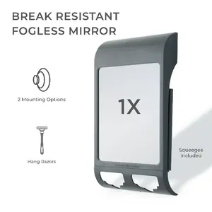 ZADRO Fogless Shower Mirror With Razor Holder & Squeegee - Gray