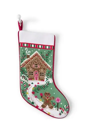 LANDS' END Needlepoint Christmas Stocking - Gingerbread