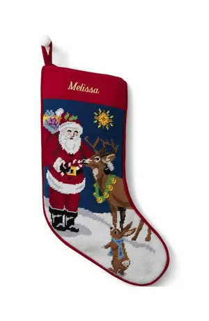 LANDS' END Needlepoint Christmas Stocking Holiday Spirit