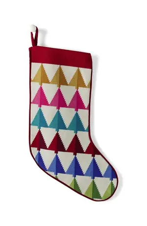 LANDS' END Needlepoint Christmas Stocking - Rainbow Trees
