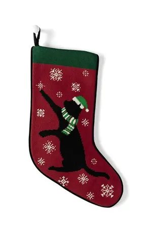 LANDS' END Needlepoint Christmas Stocking - Red Cat