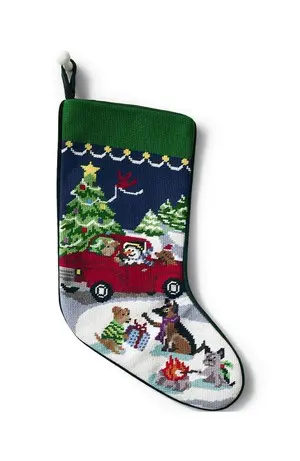 LANDS' END Needlepoint Christmas Stocking Snowmans Holiday