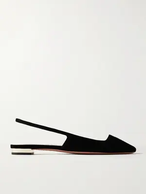 AQUAZZURA Alex Rivière Suede Slingback Flats - Black