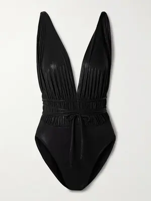 Norma Kamali Goddess Mio Ruched Stretch-lamé Swimsuit - Black