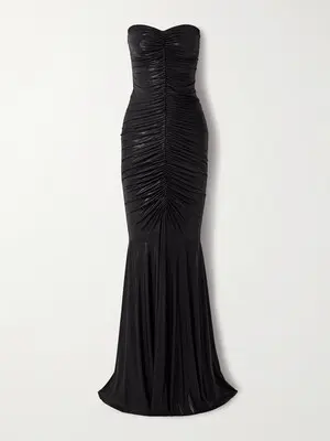 Norma Kamali Strapless Metallic Ruched Gown