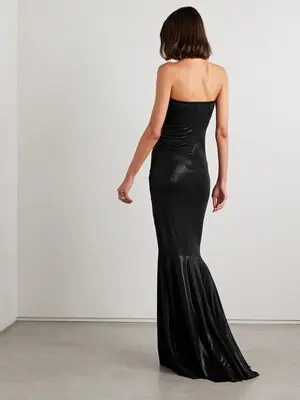 Norma Kamali Strapless Metallic Ruched Gown