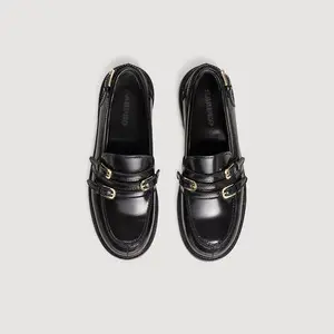 Sandro Buckle Leather Loafers