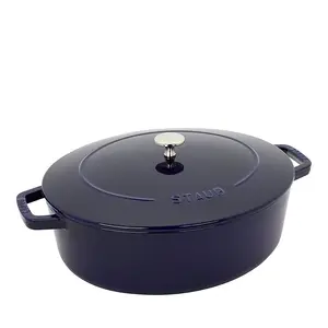 STAUB Cast Iron 6.25 Qt. Wide Oval Dutch Oven - Navy