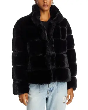Aqua Eva Faux Fur Jacket - Black
