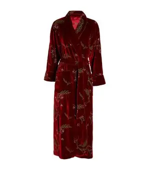 DANIEL HANSON Embroidered Velvet Robe Multi