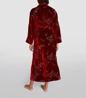 DANIEL HANSON Embroidered Velvet Robe - Red