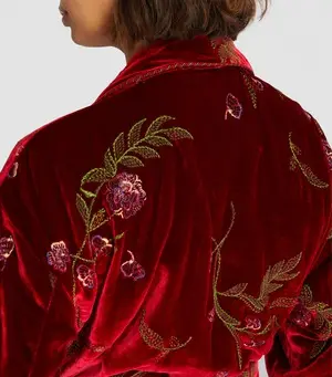 DANIEL HANSON Embroidered Velvet Robe - Red