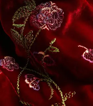 DANIEL HANSON Embroidered Velvet Robe - Red