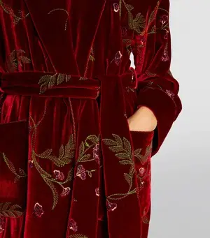 DANIEL HANSON Embroidered Velvet Robe - Red