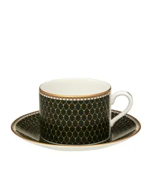 Halcyon Days Antler Trellis Teacup And Saucer - Green