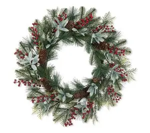 GLITZHOME 24'd Christmas Pinecone & Berry Wreat H - One-color