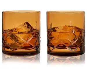 VISKI Admiral Cut Crystal Rocks Glasses In Ambe R, Set Of 2 - One-color