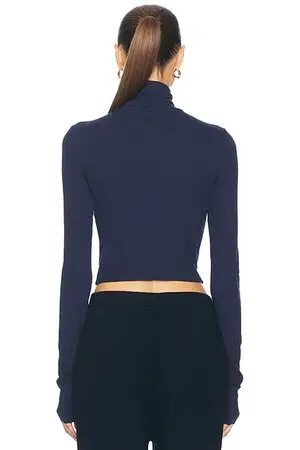 Eterne Cropped Fitted Turtleneck Top - Navy