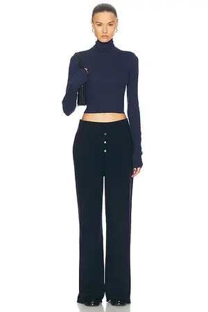 Eterne Cropped Fitted Turtleneck Top - Navy