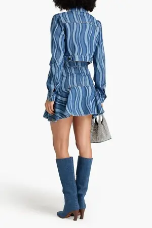 AREA Cropped Printed Denim Jacket - Light Denim