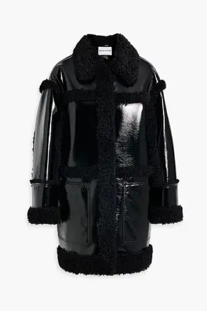 STAND STUDIO Elsie Faux Shearling-trimmed Vinyl Coat
