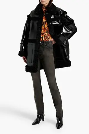 STAND STUDIO Elsie Faux Shearling-trimmed Vinyl Coat