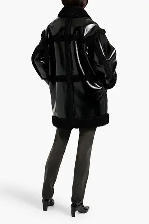 STAND STUDIO Elsie Faux Shearling-trimmed Vinyl Coat