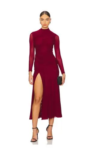Bardot Liyana Ruched Mesh Dress - Berry