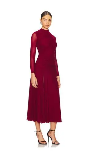 Bardot Liyana Ruched Mesh Dress - Berry