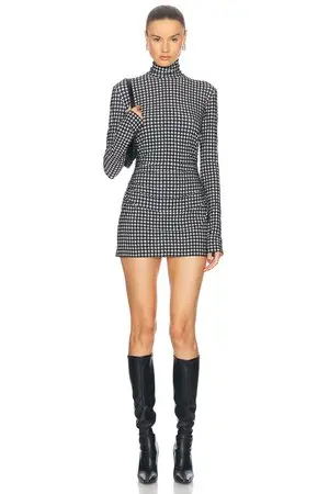 Norma Kamali Long Sleeve Turtleneck Pickleball Dress - Large Houndstooth