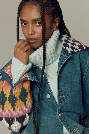 PILCRO Crochet Denim Sweater Jacket