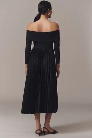 Hutch Long-Sleeve Off-The-Shoulder Pleated Maxi Dress In Black - 27% Off |  Editorialist