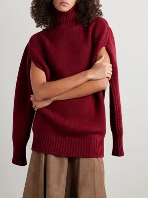 Sasuphi Convertible Oversized Cutout Ribbed Cashmere Turtleneck Mini Dress