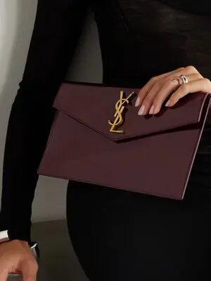 Saint Laurent Uptown Patent-leather Pouch - Burgundy