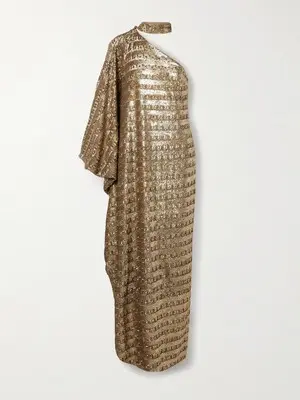 TALLER MARMO One-sleeve Draped Sequined Gown